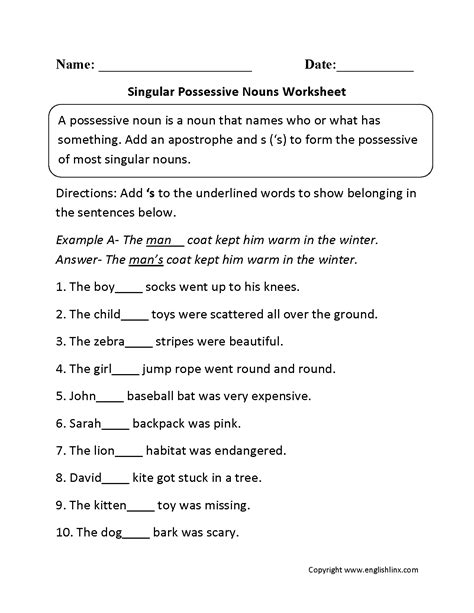 Possessive Nouns Worksheets