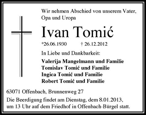 Traueranzeigen Von Ivan Tomic Trauer Op Online De