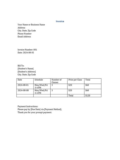 Language Class Invoice Template Pdf Finance And Money Management