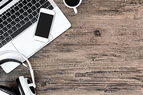 Office Workstation Brown Wood Desk With Equipment For Productivity And