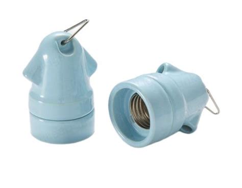 E27 Ceramic Light Bulb Sockets With Metal Hook Light Blue