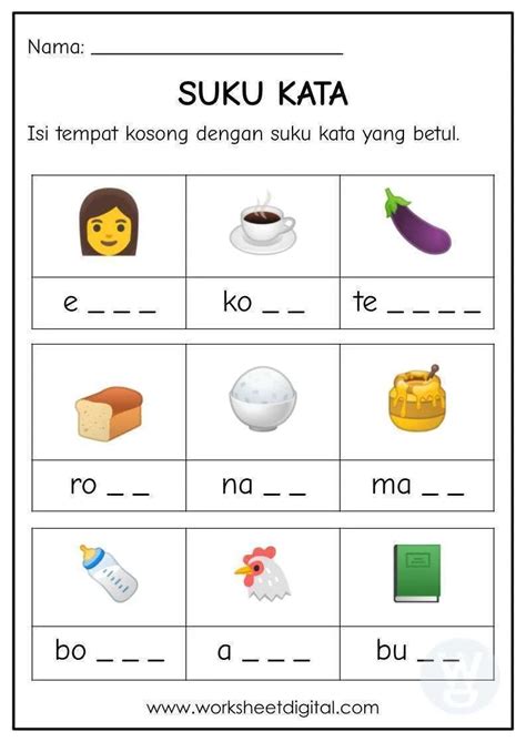 Suku Kata Bahasa Melayu Worksheet For Kindergarten Pdf Soft Copy Pdf
