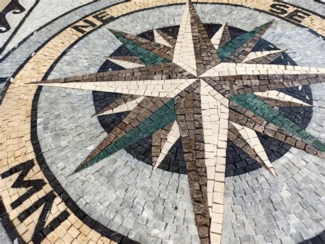 Nautical Rose Compass Square Marble Mosaic Art Tile Décor Etsy