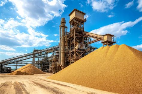 Large Scale Grain Processing Facility With Conveyor Belts And Silos