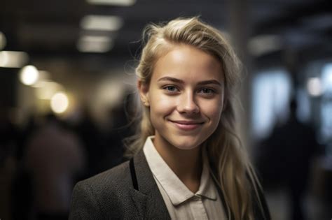 Premium Photo Young Smart Swedish Businesswoman Smiling Face Standing