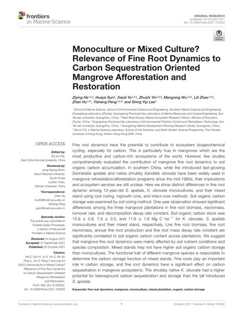 Pdf Monoculture Or Mixed Culture Relevance Of Fine Root Dynamics To