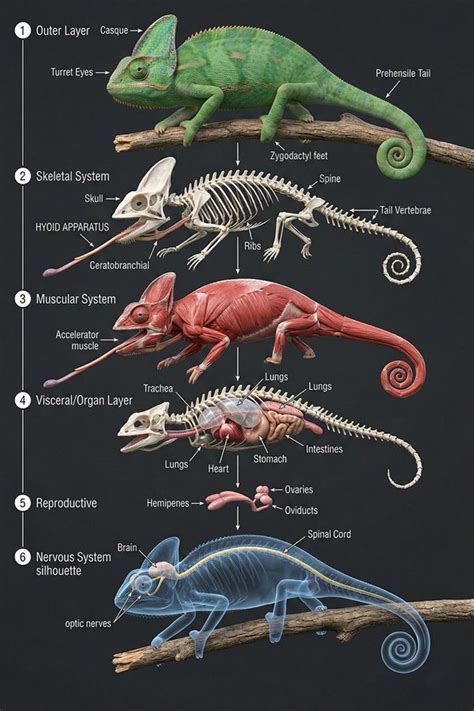 Detailed Chameleon Anatomy Print Reptile Skeleton Organ Wall Art Etsy