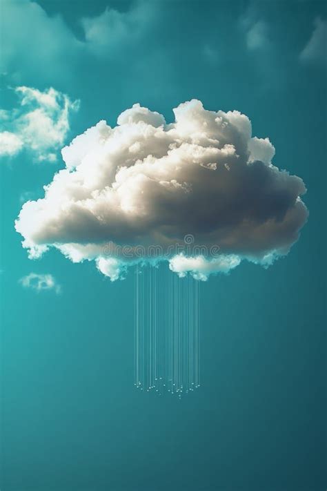 Surreal Floating Cloud With Digital Droplets In A Serene Blue Sky Stock