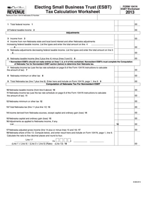Fillable Form 1041n Electing Small Business Trust Esbt Tax Calculation Worksheet 2013