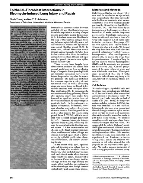 Epithelial Fibroblast Interactions In Bleomycin Induced Lung Injury And