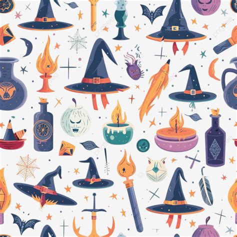 Witches School Of Magical Objects Seamless Pattern In Flat Style