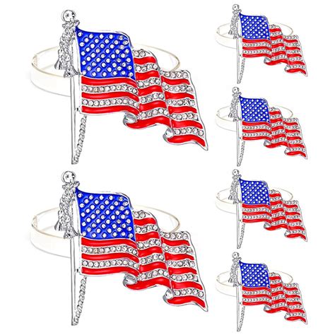 Rsaccsky Set Of 6 American Flag Napkin Rings 4th Of July