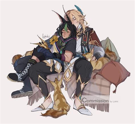 Tighnari Kaveh And Desert Fox Genshin Impact Drawn By Lokk1 Png