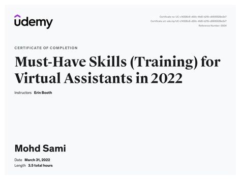 Certificate Of Completion Of Virtual Assistant Course Freelancer