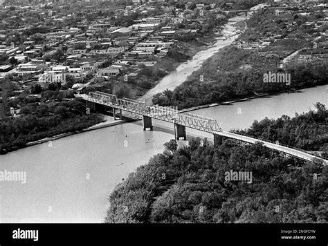 This Aerial View Shows The International Bridge Across The Rio Grande