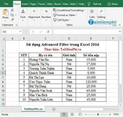 cách sử dụng advanced filter trong excel 2016