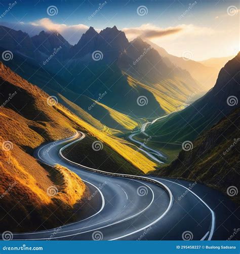 Road Between Two Mountains Cinematic Stock Illustration Illustration