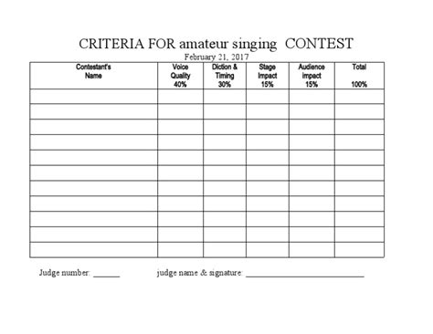 Criteria For Amateur Singing Contest 2016 Pdf