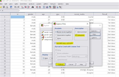 normality checking of a data set using spss statistical aid