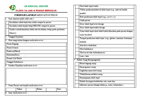 Formulir Laporan Medication Error Pdf