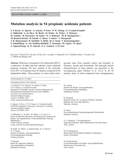 Pdf Mutation Analysis In 54 Propionic Acidemia Patients