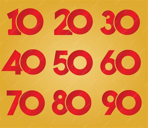 Red Numbers Design From 10 To 90 Number Number Numbers Logo Premium