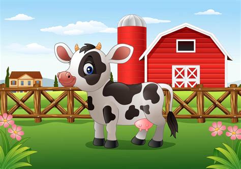 Vaca De Dibujos Animados En La Granja 9693340 Vector En Vecteezy