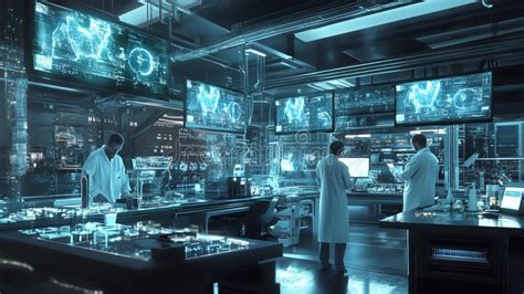 Research Laboratory With Scientists And Advanced Technology Stock