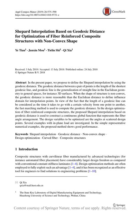 shepard interpolation based on geodesic distance for optimization of fiber reinforced composite