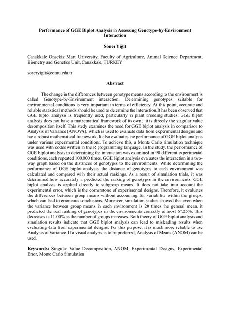 Pdf Performance Of Gge Biplot Analysis In Assessing Genotype By Environment Interaction