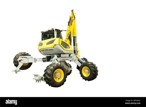 Spider Walking Excavator For Digging In Slope Site Isolated White