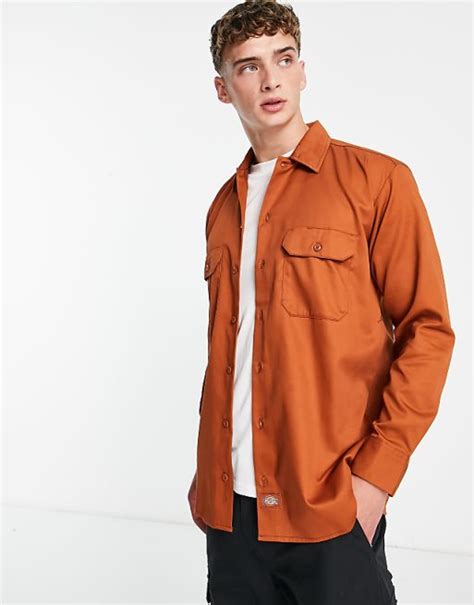 Dickies Long Sleeve Work Shirt In Brown Asos