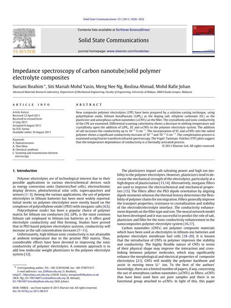Pdf Impedance Spectroscopy Of Carbon Nanotubesolid Polymer Electrolyte Composites Dokumentips