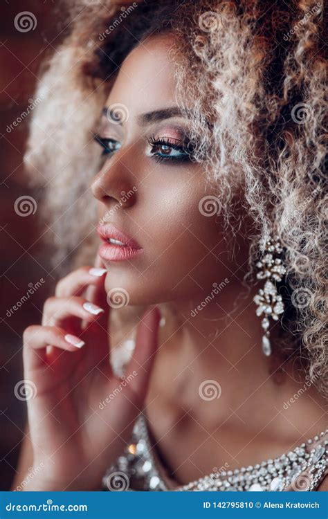 Fashion Portrait Of Young Beautiful Afro American Woman With Jewelry