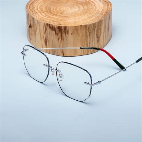 Blacksilver Square Geometric Color Edged Rimless Eyeglasses Y7055