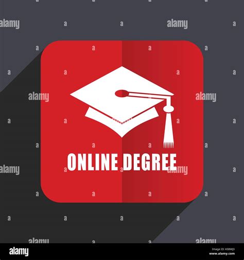 Online Degree Flat Design Web Vector Icon Red Square Sign On Gray