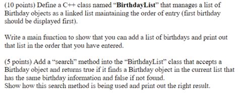 Define A C Class Managing Objects Using A Linked List 10 Points