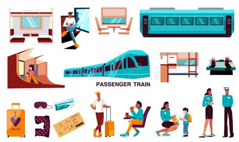 Passenger Train Flat Set Stock Vector Illustration Of Schedule 288884492