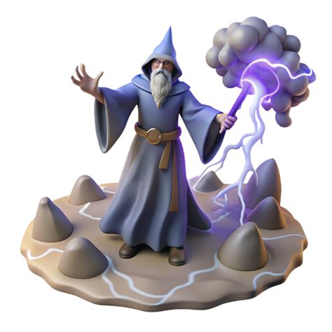 3d Render Of A Fantasy Wizard Casting A Spell With A Lightning Bolt Staff 56285225 Png