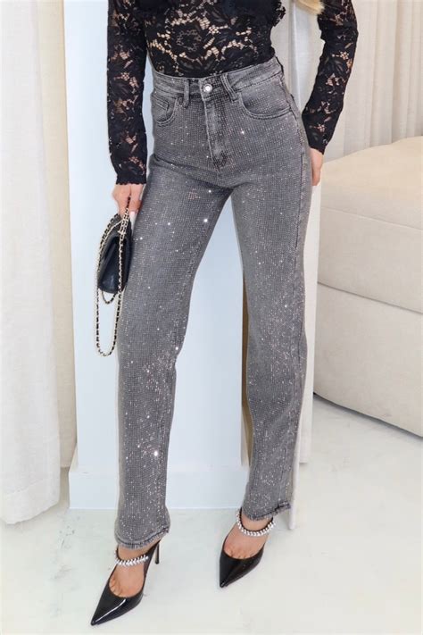 Cassi Grey Diamante Jeans Glamify Famous For Loungewear