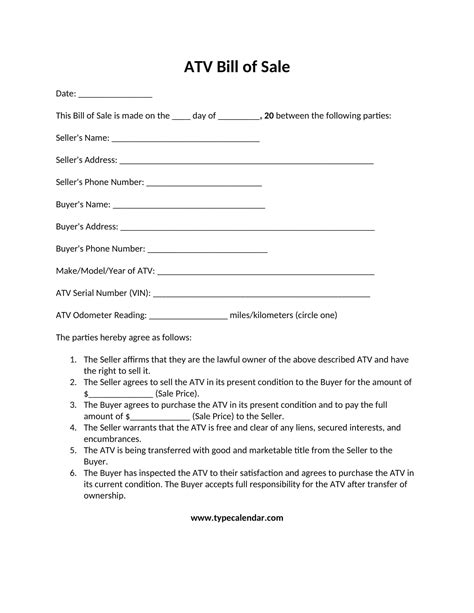 Printable Bill Of Sale Atv