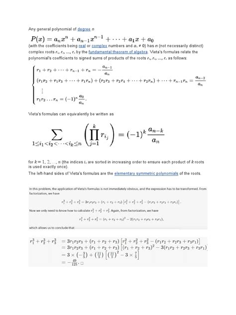 Vietas Theorem Pdf