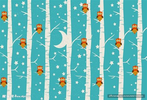 月夜桦林中的可爱小鸟设计图广告设计广告设计设计图库昵图网