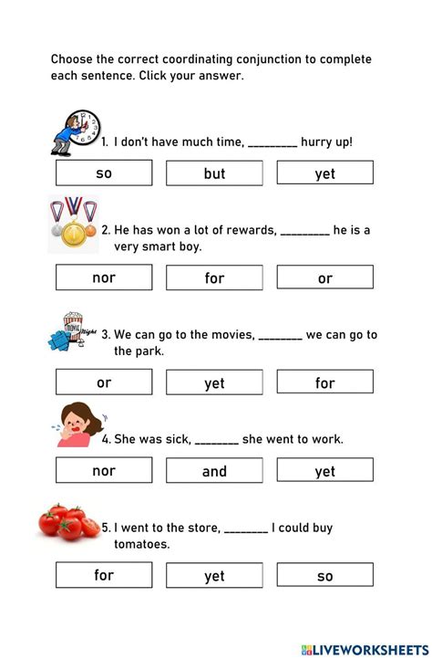 Coordinating Conjunctions Online Exercise For Live Worksheets