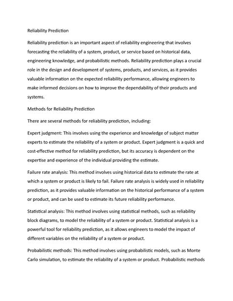 Reliability Prediction Reliability Prediction Reliability Prediction Is An Important Aspect Of