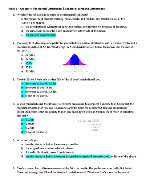 Stat Practice Qs Chapter 4 The Normal Distribution And Chapter 5 Sampling