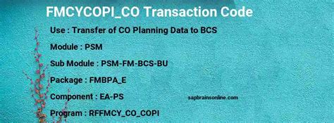 Fmcycopico Sap Tcode For Transfer Of Co Planning Data To Bcs