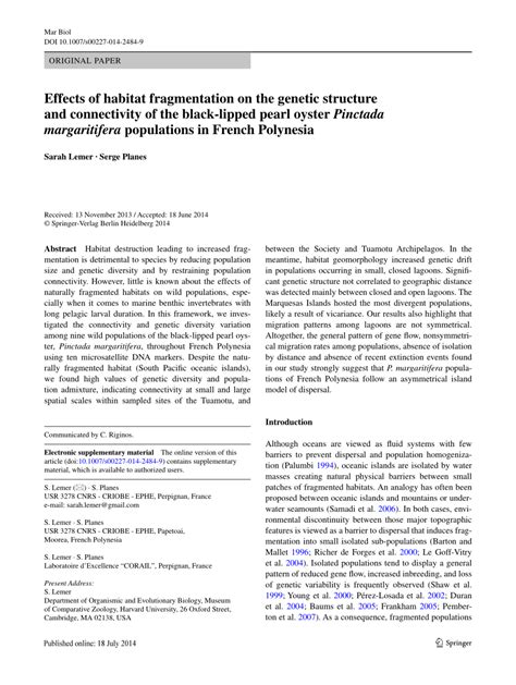 Pdf Effects Of Habitat Fragmentation On The Genetic Structure And