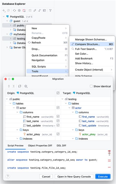 Schema Comparison And Migration Datagrip Documentation
