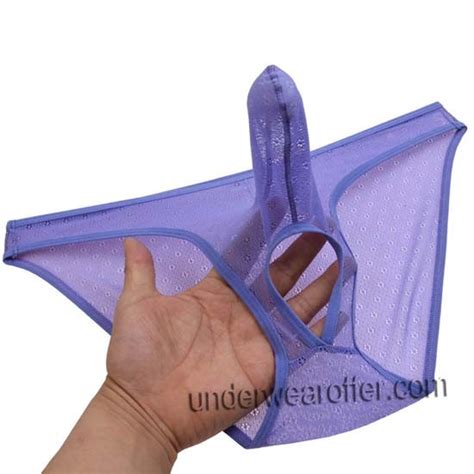 Men Jacquard Mesh Briefs Underwear Balls Hole With Penis Sheath